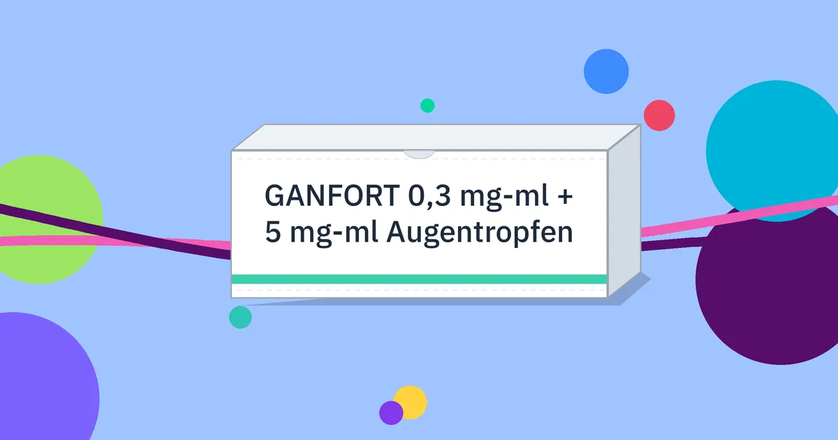 Symbolbild: Packung mit der Aufschrift GANFORT 0,3 mg-ml + 5 mg-ml Augentropfen (PZN 00265431) – Verfügbarkeit und Bezug in Apotheken in Frankfurt am Main