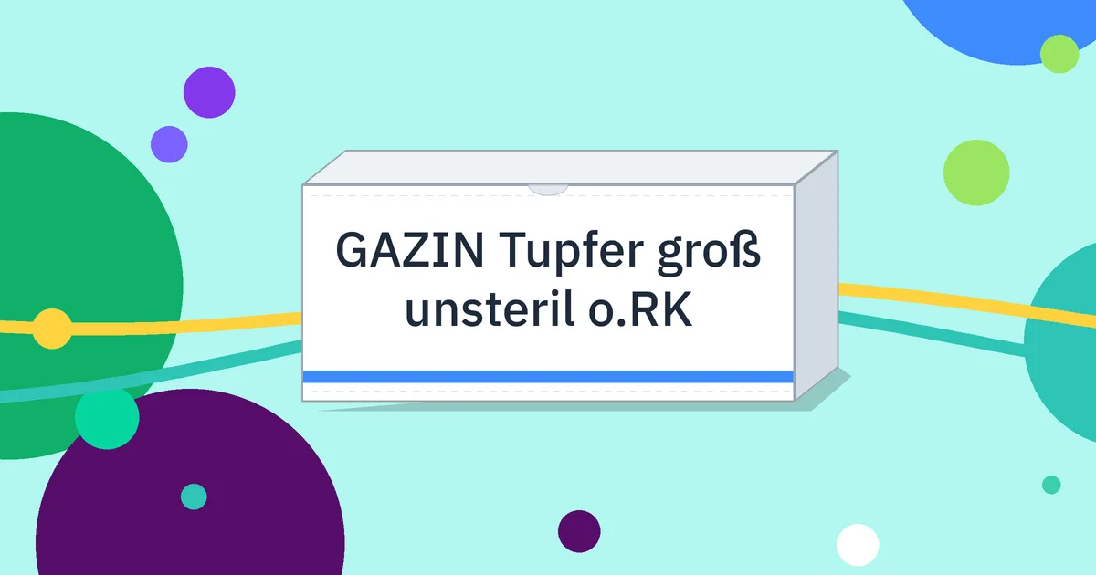 Symbolbild: Packung mit der Aufschrift GAZIN Tupfer groß unsteril o.RK (PZN 15997938) – Verfügbarkeit und Bezug in Apotheken in Frankfurt am Main