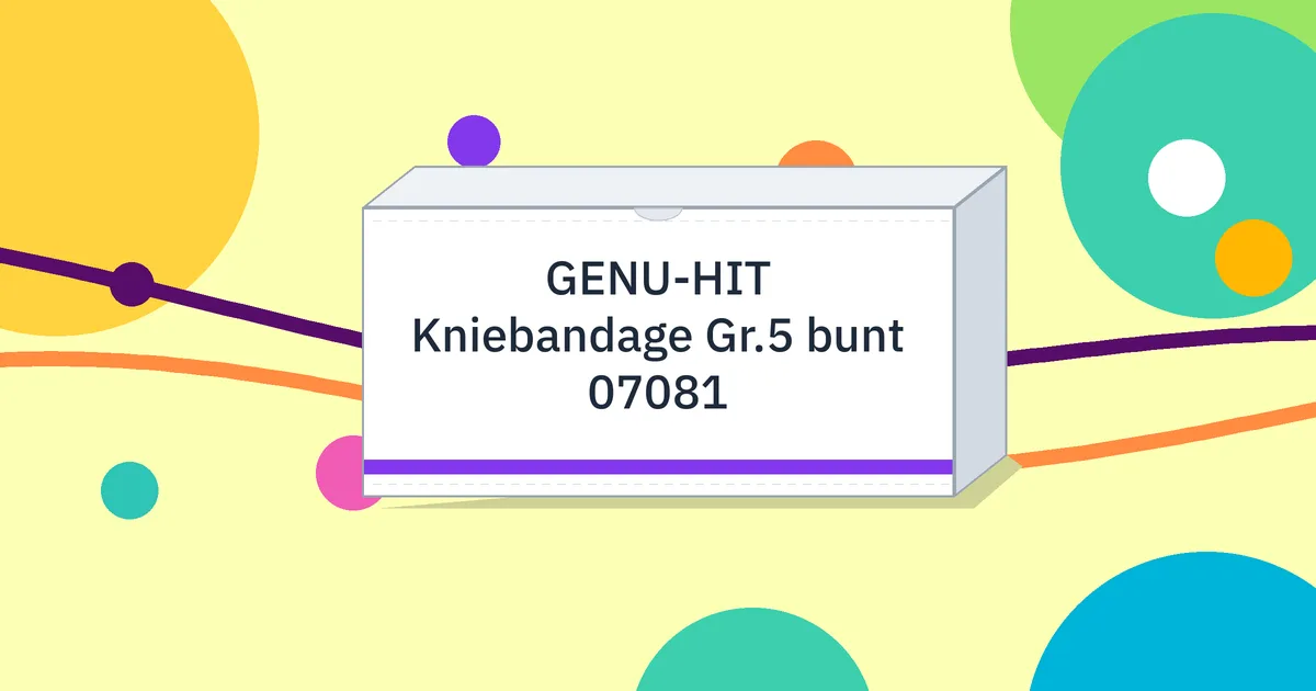 Symbolbild: Packung mit der Aufschrift GENU-HIT Kniebandage Gr.5 bunt 07081 (PZN 08486367) – Verfügbarkeit und Bezug in Apotheken in Frankfurt am Main