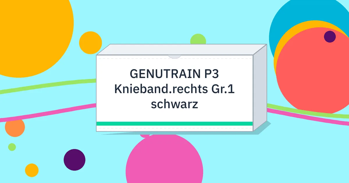 Symbolbild: Packung mit der Aufschrift GENUTRAIN P3 Knieband.rechts Gr.1 schwarz (PZN 07552056) – Verfügbarkeit und Bezug in Apotheken in Frankfurt am Main