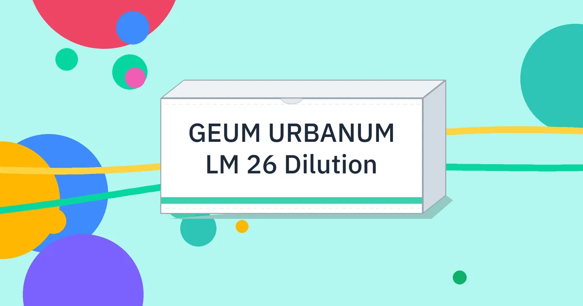 Symbolbild: Packung mit der Aufschrift GEUM URBANUM LM 26 Dilution (PZN 13543920) – Verfügbarkeit und Bezug in Apotheken in Frankfurt am Main