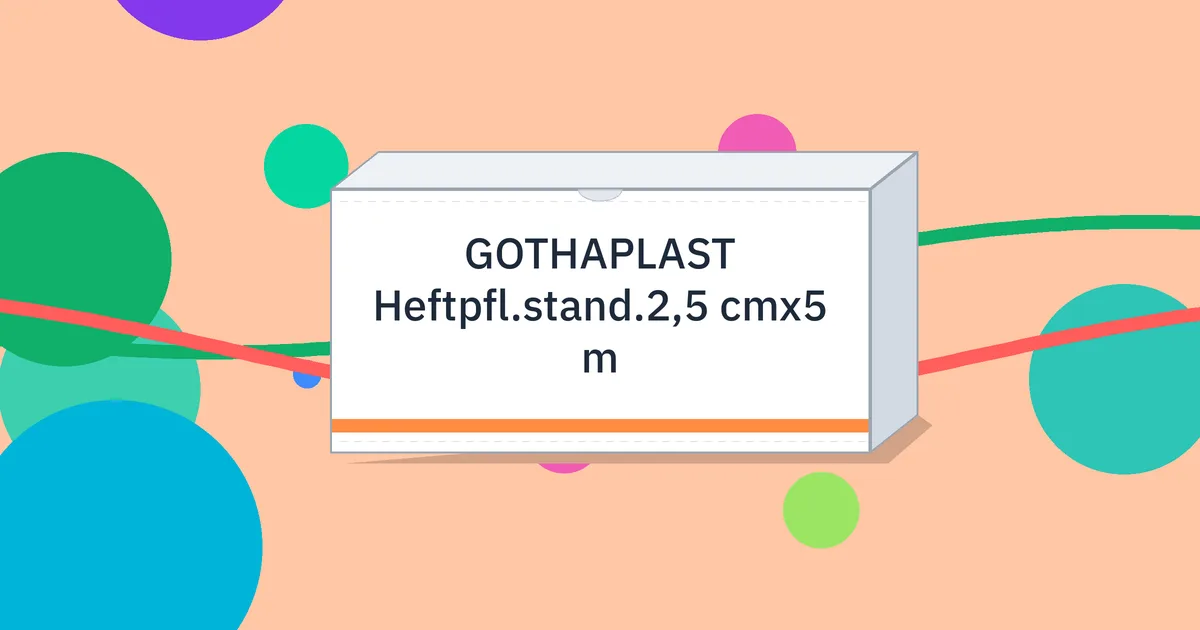 Symbolbild: Packung mit der Aufschrift GOTHAPLAST Heftpfl.stand.2,5 cmx5 m (PZN 04051342) – Verfügbarkeit und Bezug in Apotheken in Frankfurt am Main