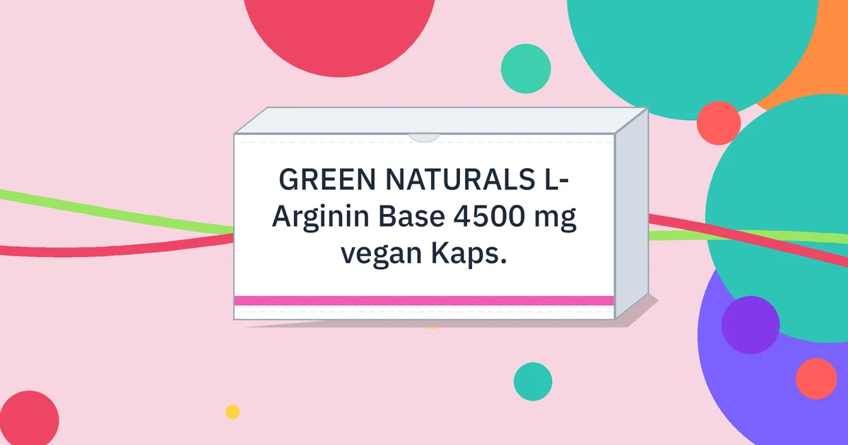 Symbolbild: Packung mit der Aufschrift GREEN NATURALS L-Arginin Base 4500 mg vegan Kaps. (PZN 20294185) – Verfügbarkeit und Bezug in Apotheken in Frankfurt am Main