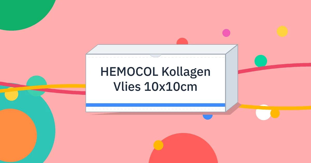 Symbolbild: Packung mit der Aufschrift HEMOCOL Kollagen Vlies 10x10cm (PZN 01837504) – Verfügbarkeit und Bezug in Apotheken in Frankfurt am Main