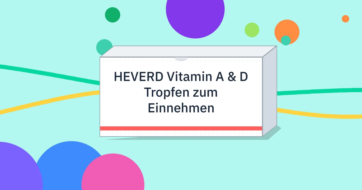 Symbolbild: Packung mit der Aufschrift HEVERD Vitamin A & D Tropfen zum Einnehmen (PZN 19891763) – Verfügbarkeit und Bezug in Apotheken in Frankfurt am Main