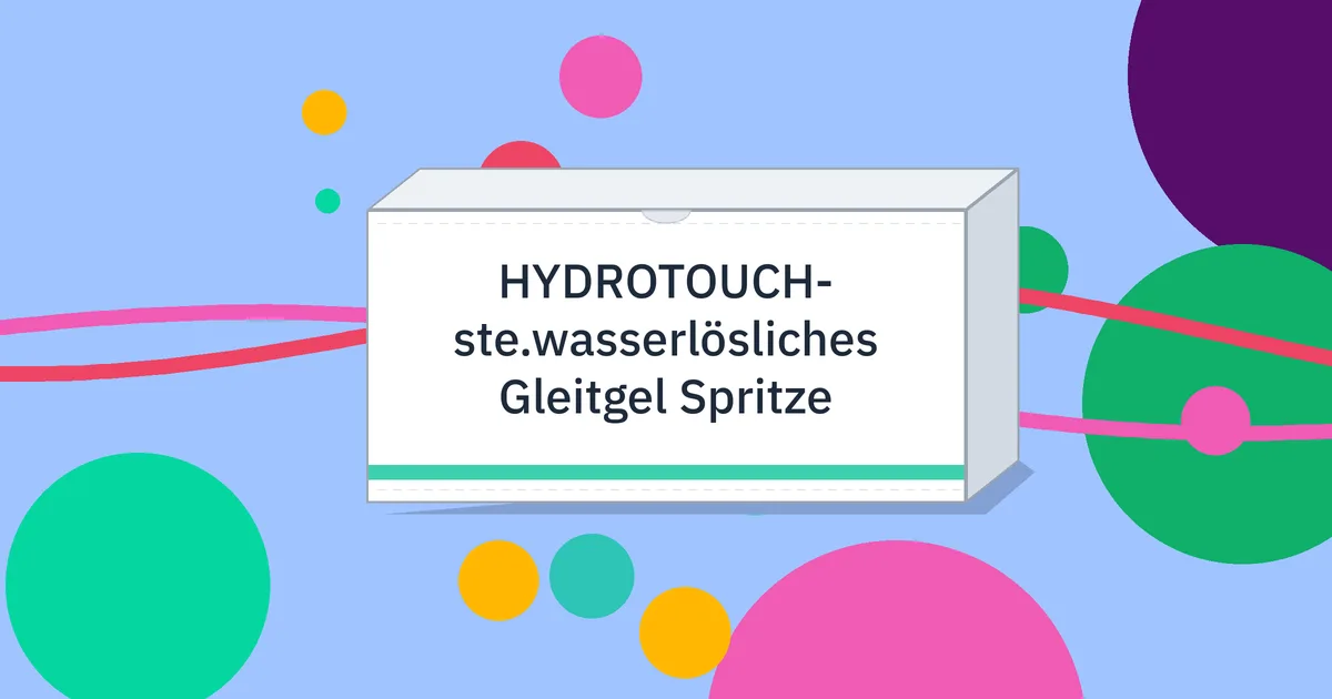 Symbolbild: Packung mit der Aufschrift HYDROTOUCH-ste.wasserlösliches Gleitgel Spritze (PZN 19460951) – Verfügbarkeit und Bezug in Apotheken in Frankfurt am Main