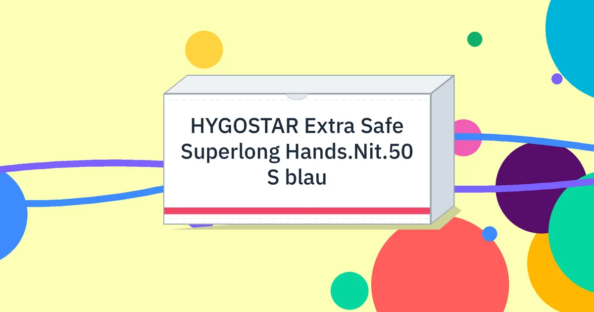 Symbolbild: Packung mit der Aufschrift HYGOSTAR Extra Safe Superlong Hands.Nit.50 S blau (PZN 20774471) – Verfügbarkeit und Bezug in Apotheken in Frankfurt am Main