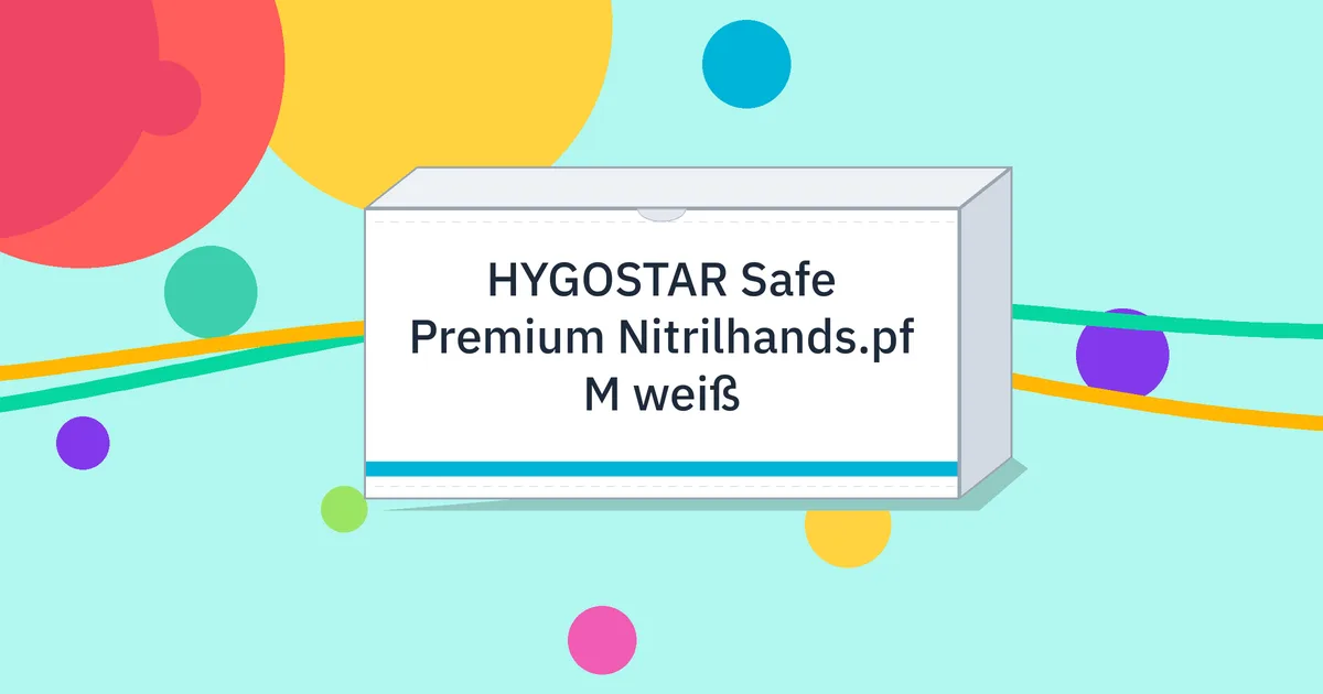 Symbolbild: Packung mit der Aufschrift HYGOSTAR Safe Premium Nitrilhands.pf M weiß (PZN 20772940) – Verfügbarkeit und Bezug in Apotheken in Frankfurt am Main