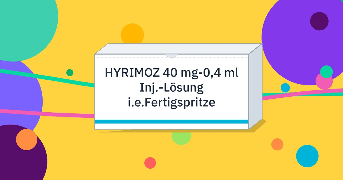 Symbolbild: Packung mit der Aufschrift HYRIMOZ 40 mg-0,4 ml Inj.-Lösung i.e.Fertigspritze (PZN 19371673) – Verfügbarkeit und Bezug in Apotheken in Frankfurt am Main