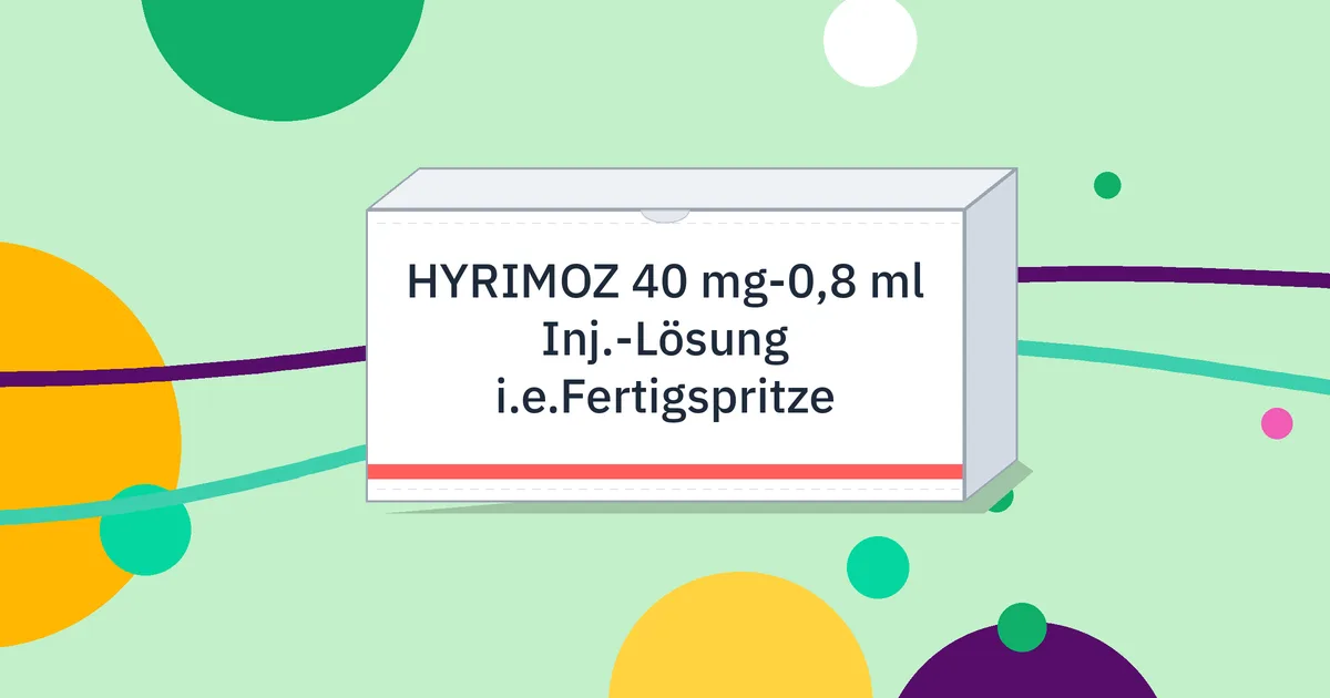 Symbolbild: Packung mit der Aufschrift HYRIMOZ 40 mg-0,8 ml Inj.-Lösung i.e.Fertigspritze (PZN 16018278) – Verfügbarkeit und Bezug in Apotheken in Frankfurt am Main