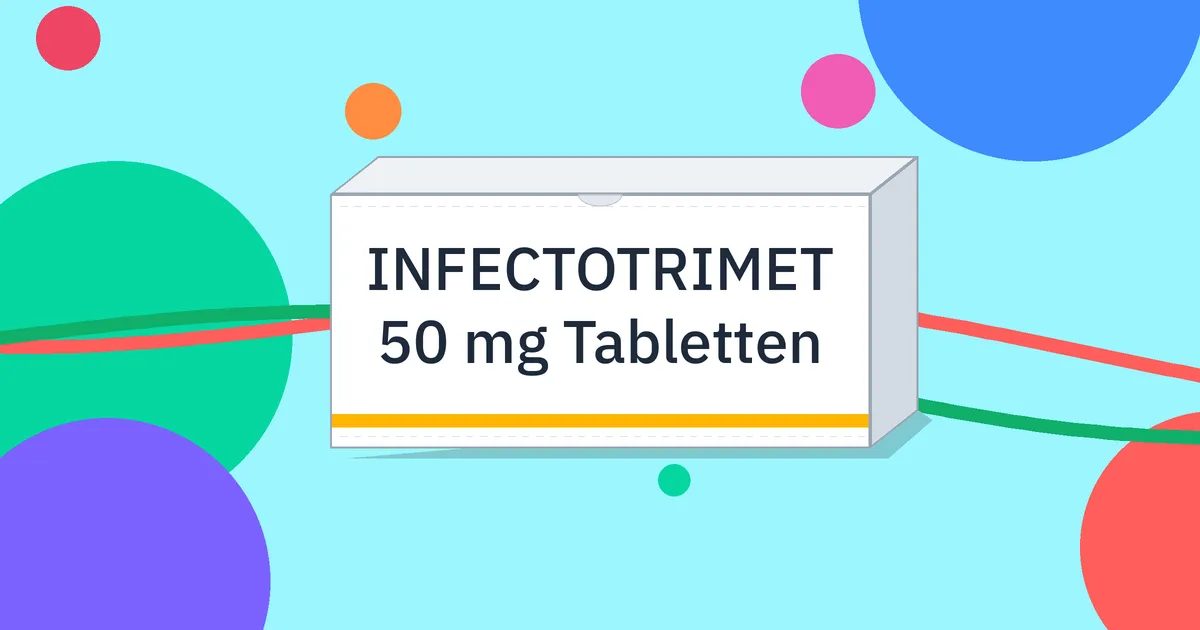 Symbolbild: Packung mit der Aufschrift INFECTOTRIMET 50 mg Tabletten (PZN 02736024) – Verfügbarkeit und Bezug in Apotheken in Frankfurt am Main