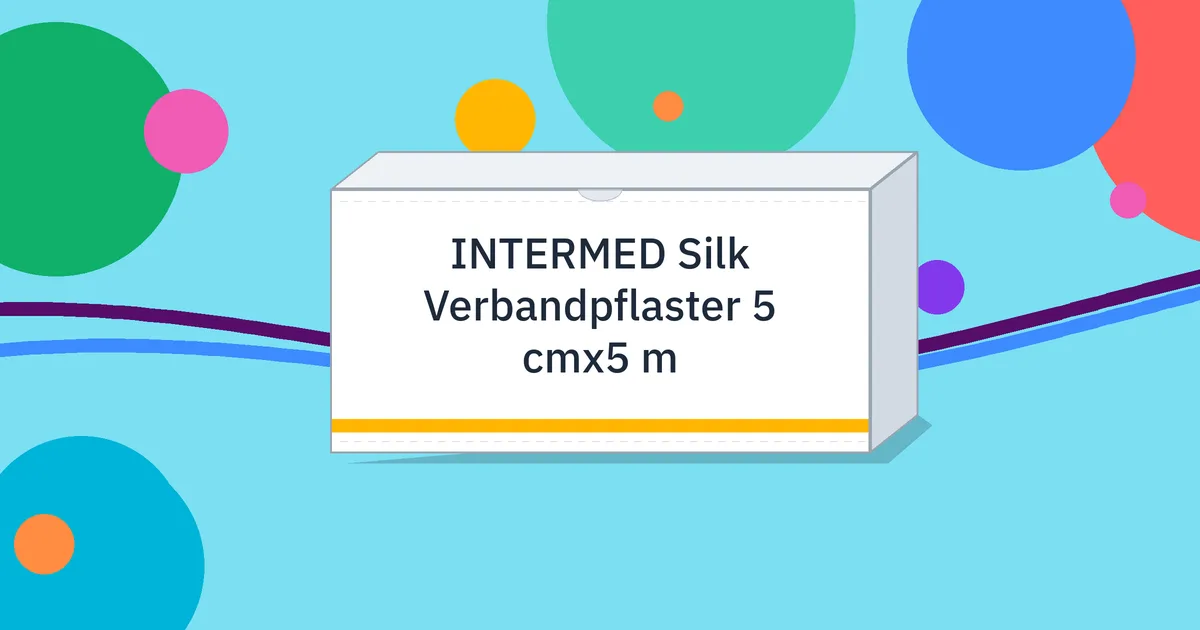 Symbolbild: Packung mit der Aufschrift INTERMED Silk Verbandpflaster 5 cmx5 m (PZN 02671247) – Verfügbarkeit und Bezug in Apotheken in Frankfurt am Main