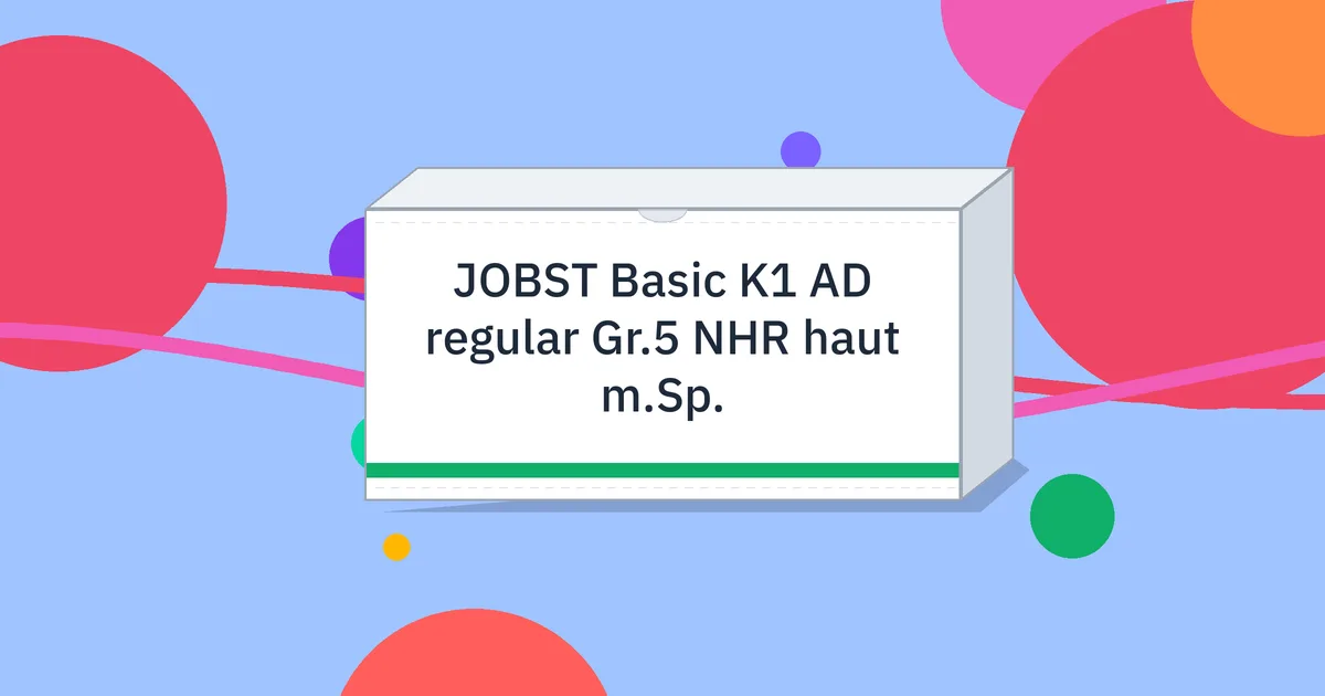 Symbolbild: Packung mit der Aufschrift JOBST Basic K1 AD regular Gr.5 NHR haut m.Sp. (PZN 15312857) – Verfügbarkeit und Bezug in Apotheken in Frankfurt am Main