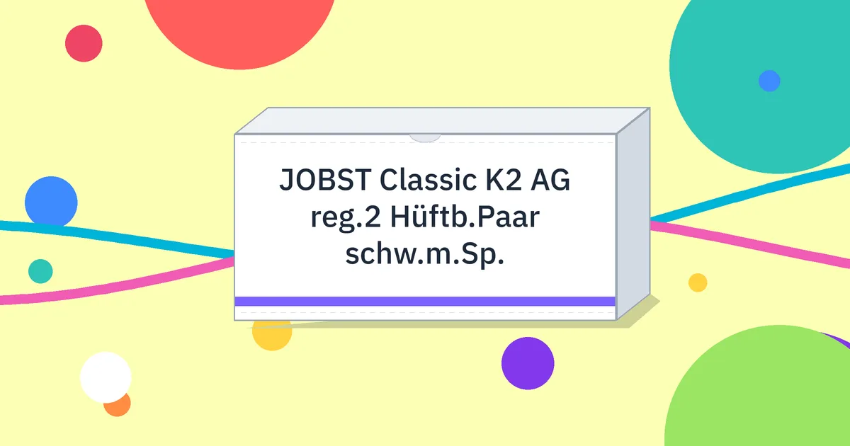 Symbolbild: Packung mit der Aufschrift JOBST Classic K2 AG reg.2 Hüftb.Paar schw.m.Sp. (PZN 13066549) – Verfügbarkeit und Bezug in Apotheken in Frankfurt am Main
