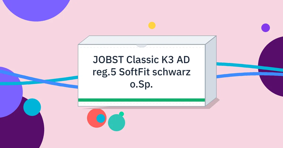 Symbolbild: Packung mit der Aufschrift JOBST Classic K3 AD reg.5 SoftFit schwarz o.Sp. (PZN 14223755) – Verfügbarkeit und Bezug in Apotheken in Frankfurt am Main
