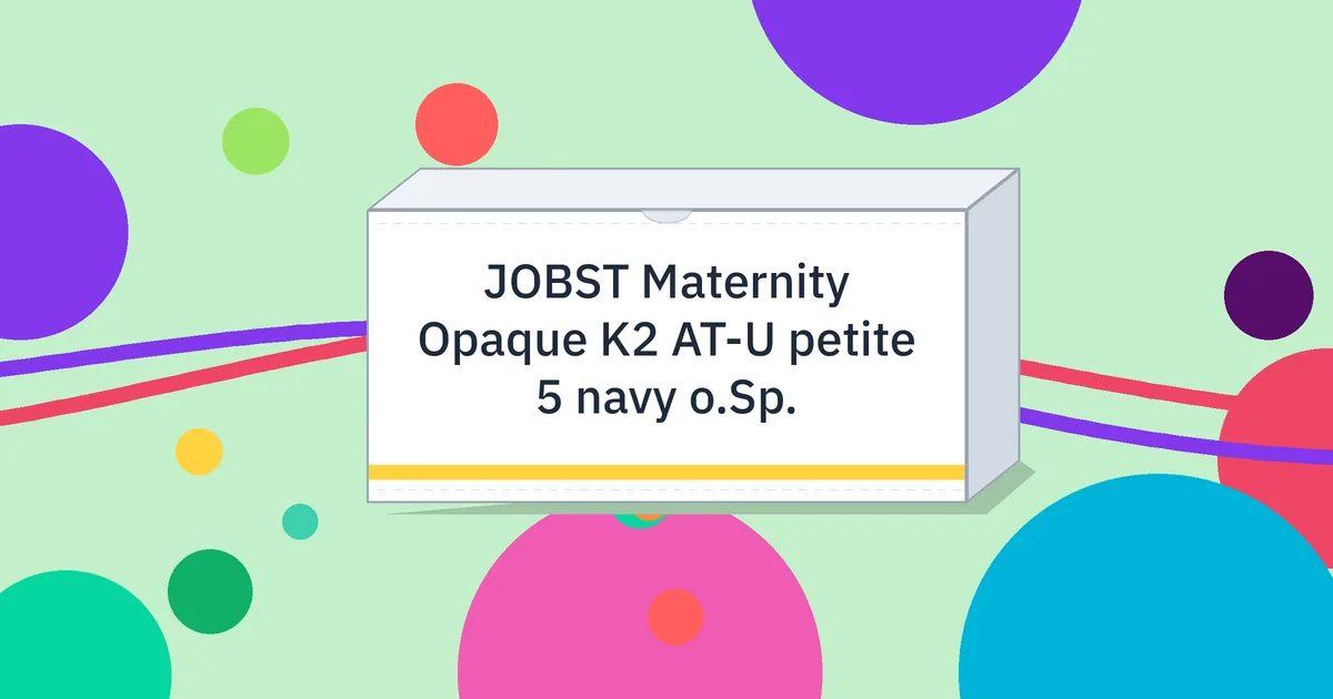 Symbolbild: Packung mit der Aufschrift JOBST Maternity Opaque K2 AT-U petite 5 navy o.Sp. (PZN 15861222) – Verfügbarkeit und Bezug in Apotheken in Frankfurt am Main