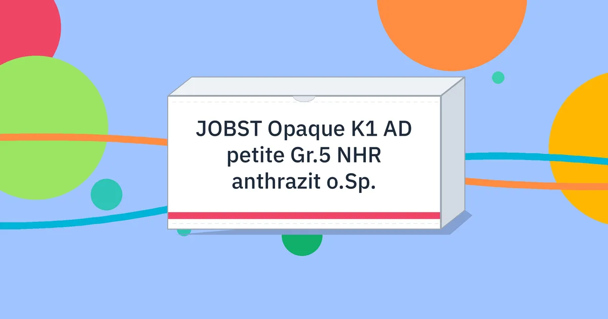 Symbolbild: Packung mit der Aufschrift JOBST Opaque K1 AD petite Gr.5 NHR anthrazit o.Sp. (PZN 16264706) – Verfügbarkeit und Bezug in Apotheken in Frankfurt am Main
