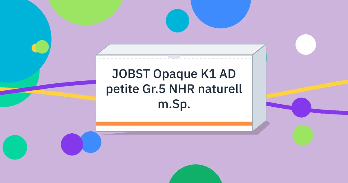 Symbolbild: Packung mit der Aufschrift JOBST Opaque K1 AD petite Gr.5 NHR naturell m.Sp. (PZN 13078920) – Verfügbarkeit und Bezug in Apotheken in Frankfurt am Main