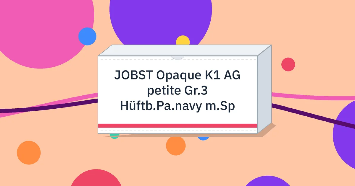 Symbolbild: Packung mit der Aufschrift JOBST Opaque K1 AG petite Gr.3 Hüftb.Pa.navy m.Sp (PZN 13098325) – Verfügbarkeit und Bezug in Apotheken in Frankfurt am Main