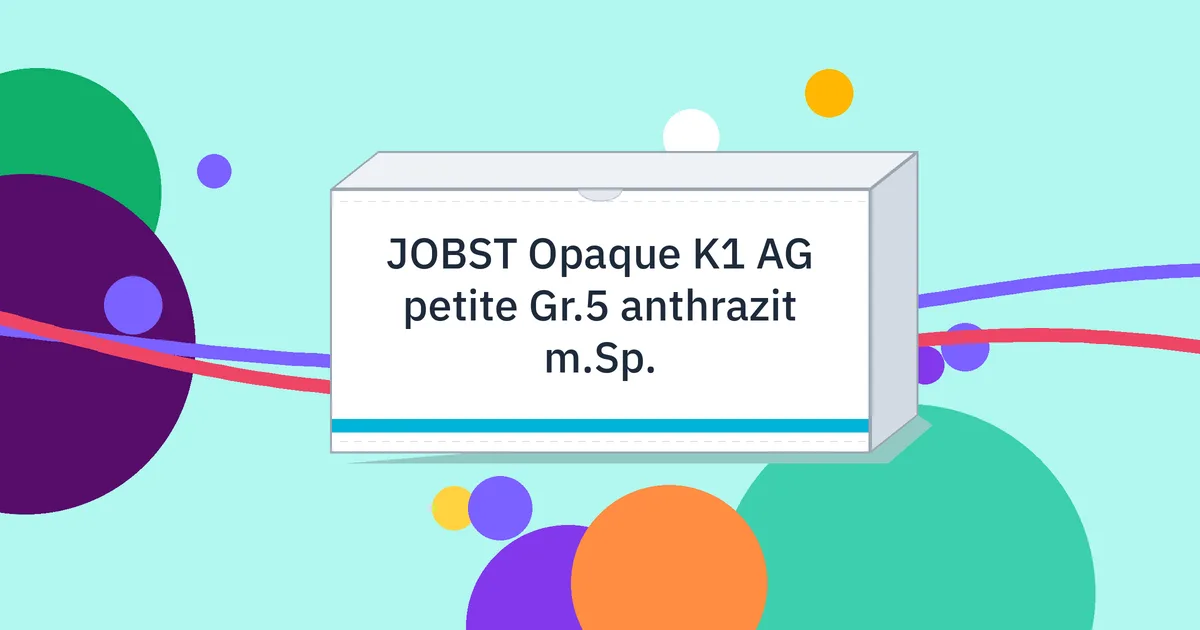 Symbolbild: Packung mit der Aufschrift JOBST Opaque K1 AG petite Gr.5 anthrazit m.Sp. (PZN 16271528) – Verfügbarkeit und Bezug in Apotheken in Frankfurt am Main