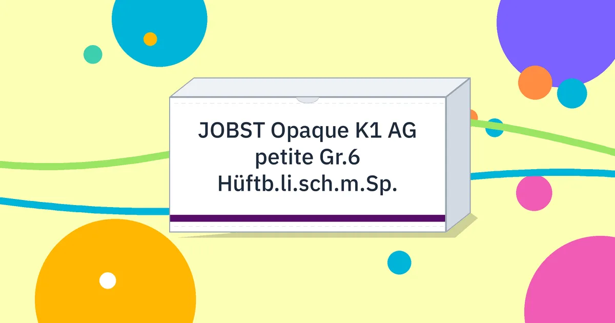 Symbolbild: Packung mit der Aufschrift JOBST Opaque K1 AG petite Gr.6 Hüftb.li.sch.m.Sp. (PZN 13097780) – Verfügbarkeit und Bezug in Apotheken in Frankfurt am Main