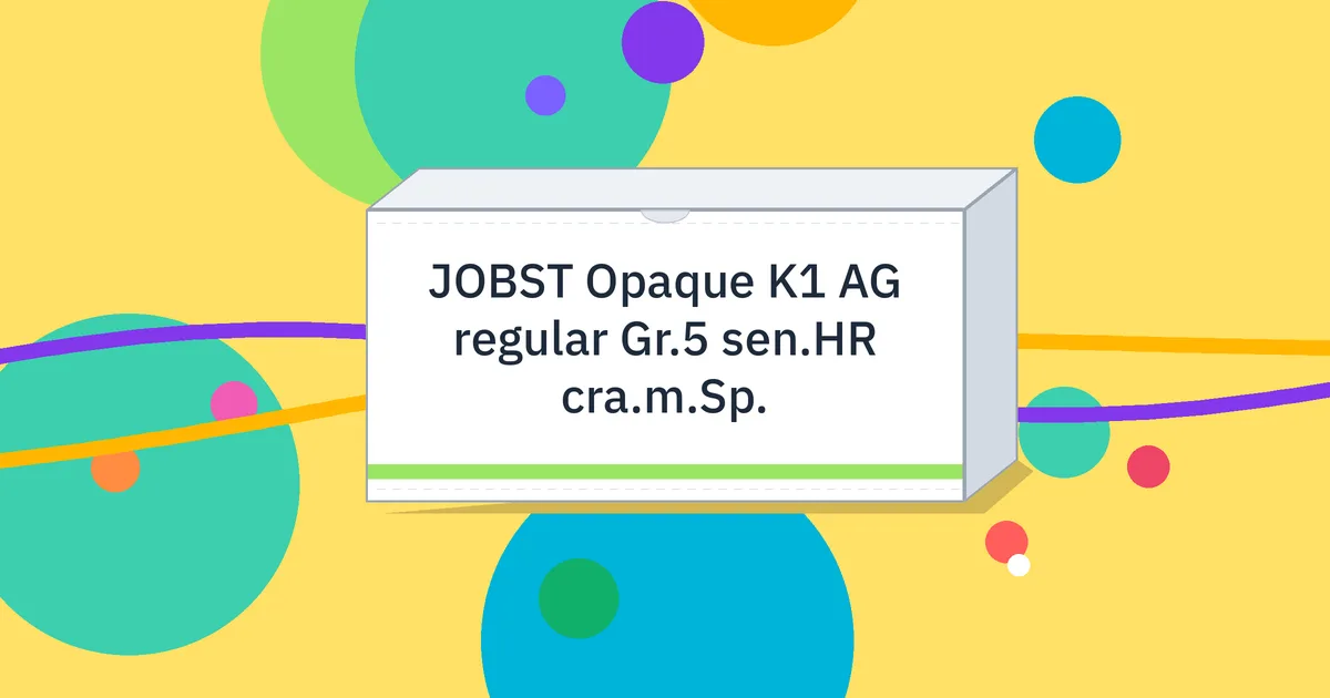Symbolbild: Packung mit der Aufschrift JOBST Opaque K1 AG regular Gr.5 sen.HR cra.m.Sp. (PZN 13092541) – Verfügbarkeit und Bezug in Apotheken in Frankfurt am Main