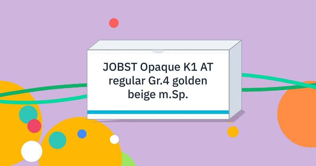 Symbolbild: Packung mit der Aufschrift JOBST Opaque K1 AT regular Gr.4 golden beige m.Sp. (PZN 16274596) – Verfügbarkeit und Bezug in Apotheken in Frankfurt am Main