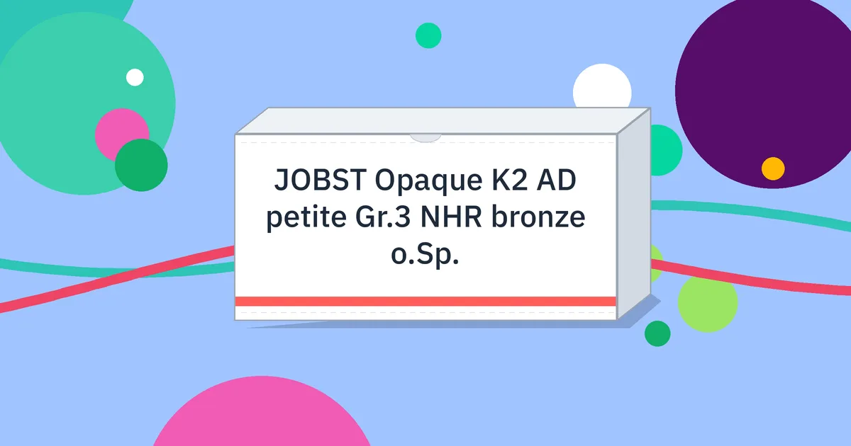 Symbolbild: Packung mit der Aufschrift JOBST Opaque K2 AD petite Gr.3 NHR bronze o.Sp. (PZN 13109603) – Verfügbarkeit und Bezug in Apotheken in Frankfurt am Main