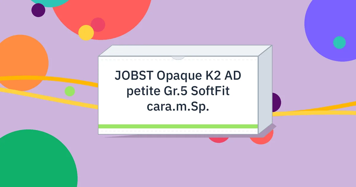 Symbolbild: Packung mit der Aufschrift JOBST Opaque K2 AD petite Gr.5 SoftFit cara.m.Sp. (PZN 11250496) – Verfügbarkeit und Bezug in Apotheken in Frankfurt am Main