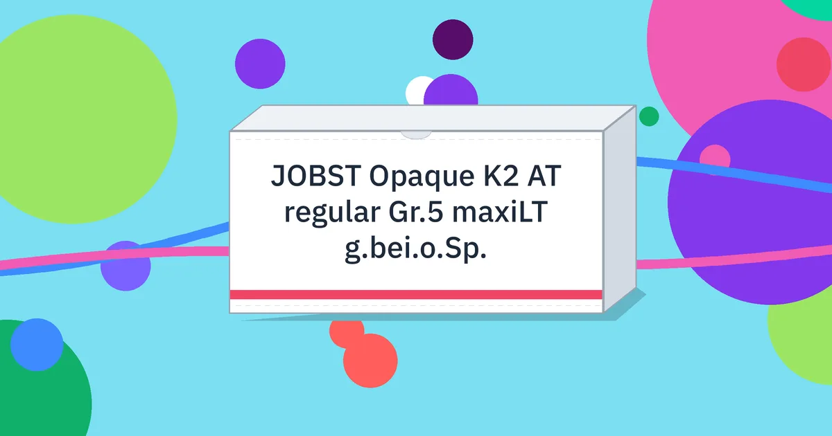 Symbolbild: Packung mit der Aufschrift JOBST Opaque K2 AT regular Gr.5 maxiLT g.bei.o.Sp. (PZN 16289327) – Verfügbarkeit und Bezug in Apotheken in Frankfurt am Main