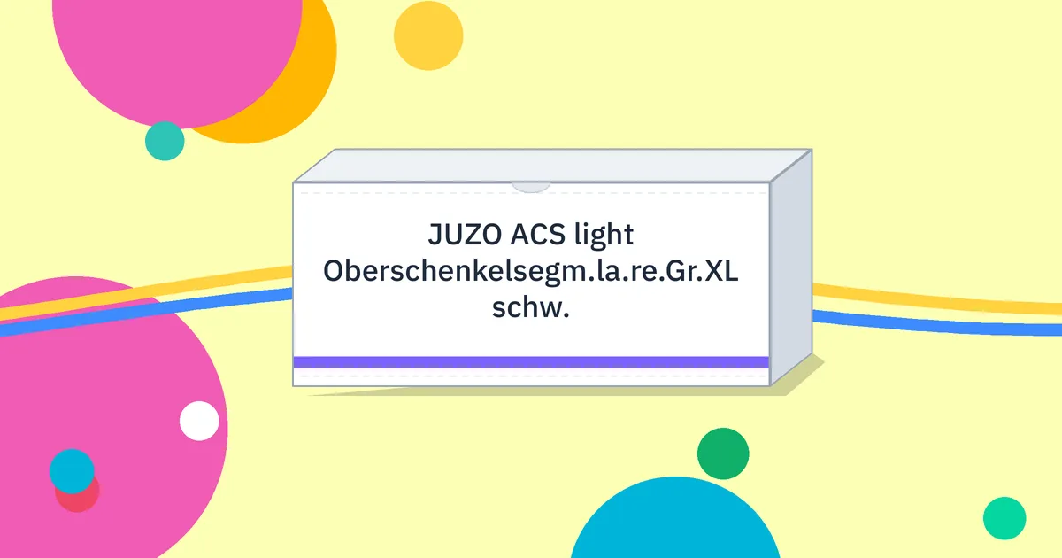 Symbolbild: Packung mit der Aufschrift JUZO ACS light Oberschenkelsegm.la.re.Gr.XL schw. (PZN 13575966) – Verfügbarkeit und Bezug in Apotheken in Frankfurt am Main