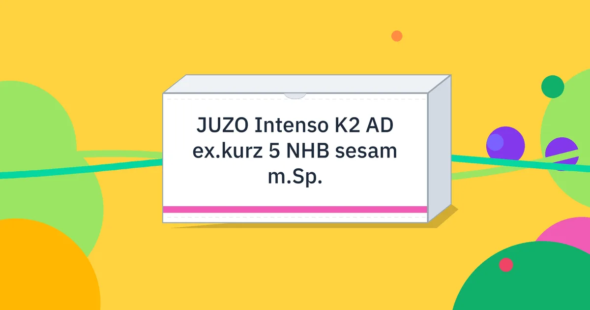 Symbolbild: Packung mit der Aufschrift JUZO Intenso K2 AD ex.kurz 5 NHB sesam m.Sp. (PZN 18611566) – Verfügbarkeit und Bezug in Apotheken in Frankfurt am Main
