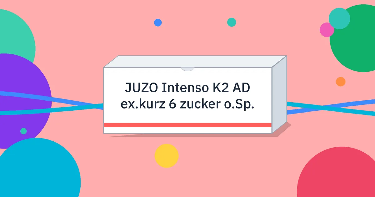 Symbolbild: Packung mit der Aufschrift JUZO Intenso K2 AD ex.kurz 6 zucker o.Sp. (PZN 18618410) – Verfügbarkeit und Bezug in Apotheken in Frankfurt am Main
