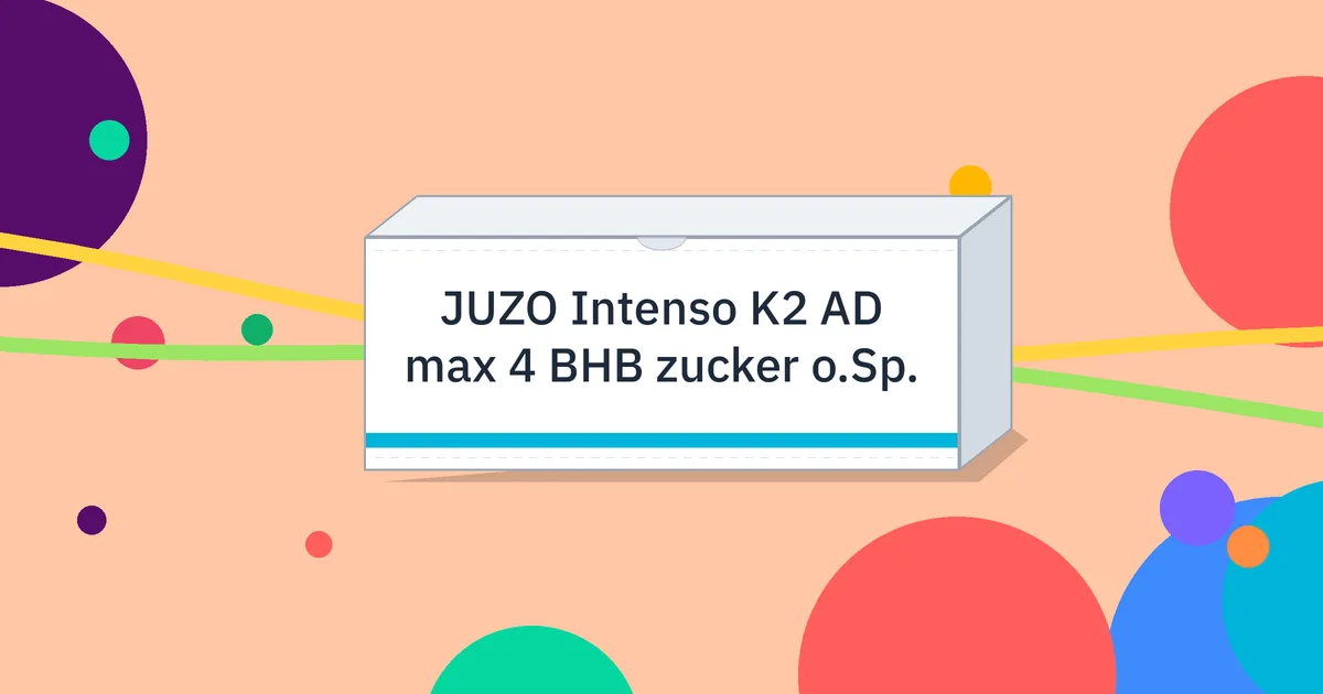 Symbolbild: Packung mit der Aufschrift JUZO Intenso K2 AD max 4 BHB zucker o.Sp. (PZN 18626585) – Verfügbarkeit und Bezug in Apotheken in Frankfurt am Main