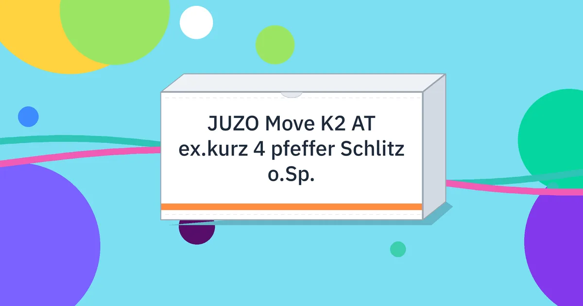 Symbolbild: Packung mit der Aufschrift JUZO Move K2 AT ex.kurz 4 pfeffer Schlitz o.Sp. (PZN 20673155) – Verfügbarkeit und Bezug in Apotheken in Frankfurt am Main