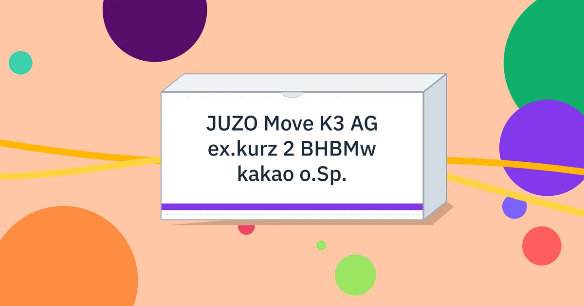 Symbolbild: Packung mit der Aufschrift JUZO Move K3 AG ex.kurz 2 BHBMw kakao o.Sp. (PZN 18598133) – Verfügbarkeit und Bezug in Apotheken in Frankfurt am Main