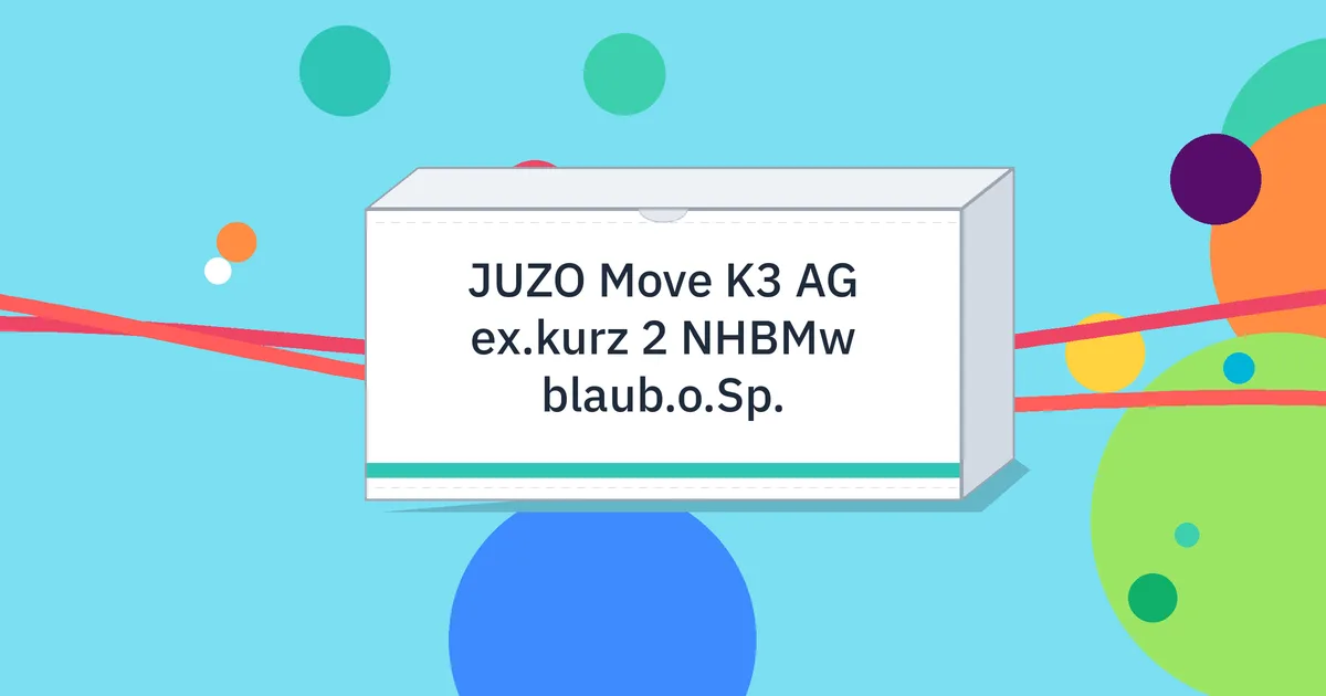 Symbolbild: Packung mit der Aufschrift JUZO Move K3 AG ex.kurz 2 NHBMw blaub.o.Sp. (PZN 18596677) – Verfügbarkeit und Bezug in Apotheken in Frankfurt am Main