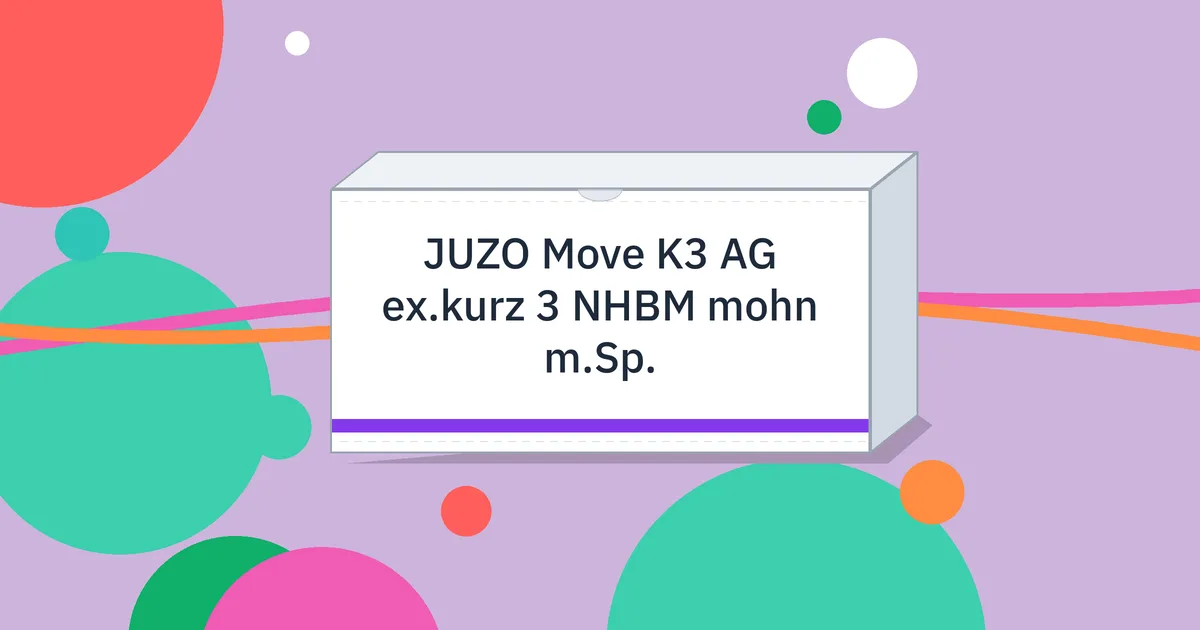 Symbolbild: Packung mit der Aufschrift JUZO Move K3 AG ex.kurz 3 NHBM mohn m.Sp. (PZN 18594589) – Verfügbarkeit und Bezug in Apotheken in Frankfurt am Main