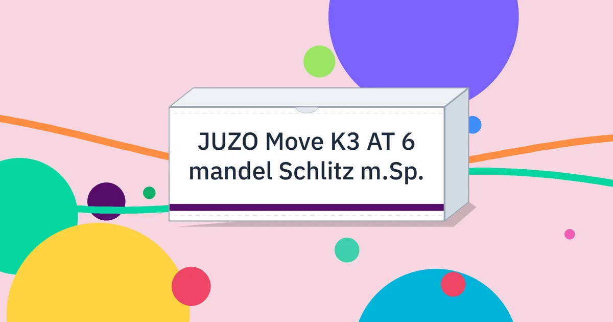 Symbolbild: Packung mit der Aufschrift JUZO Move K3 AT 6 mandel Schlitz m.Sp. (PZN 20678129) – Verfügbarkeit und Bezug in Apotheken in Frankfurt am Main