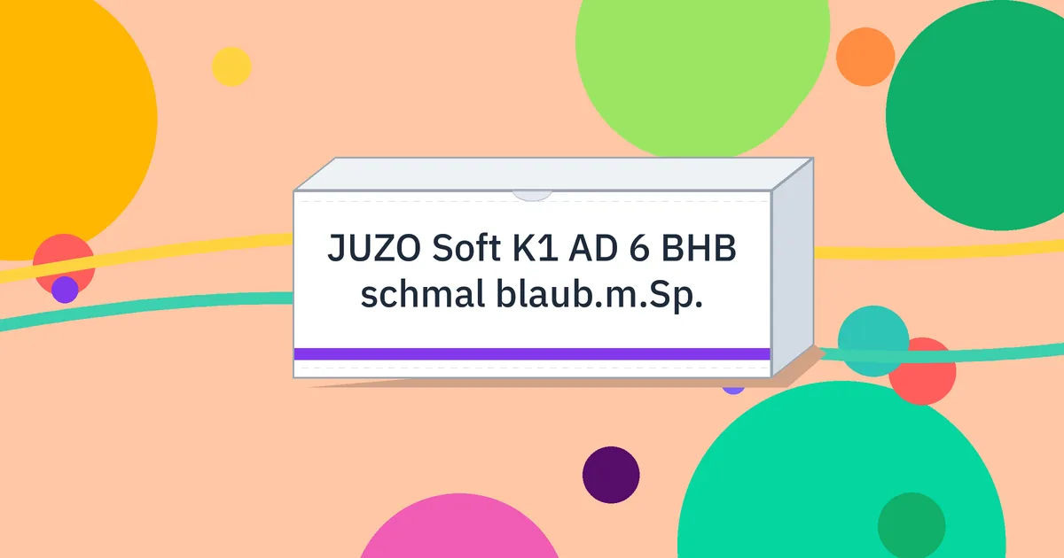 Symbolbild: Packung mit der Aufschrift JUZO Soft K1 AD 6 BHB schmal blaub.m.Sp. (PZN 15461178) – Verfügbarkeit und Bezug in Apotheken in Frankfurt am Main