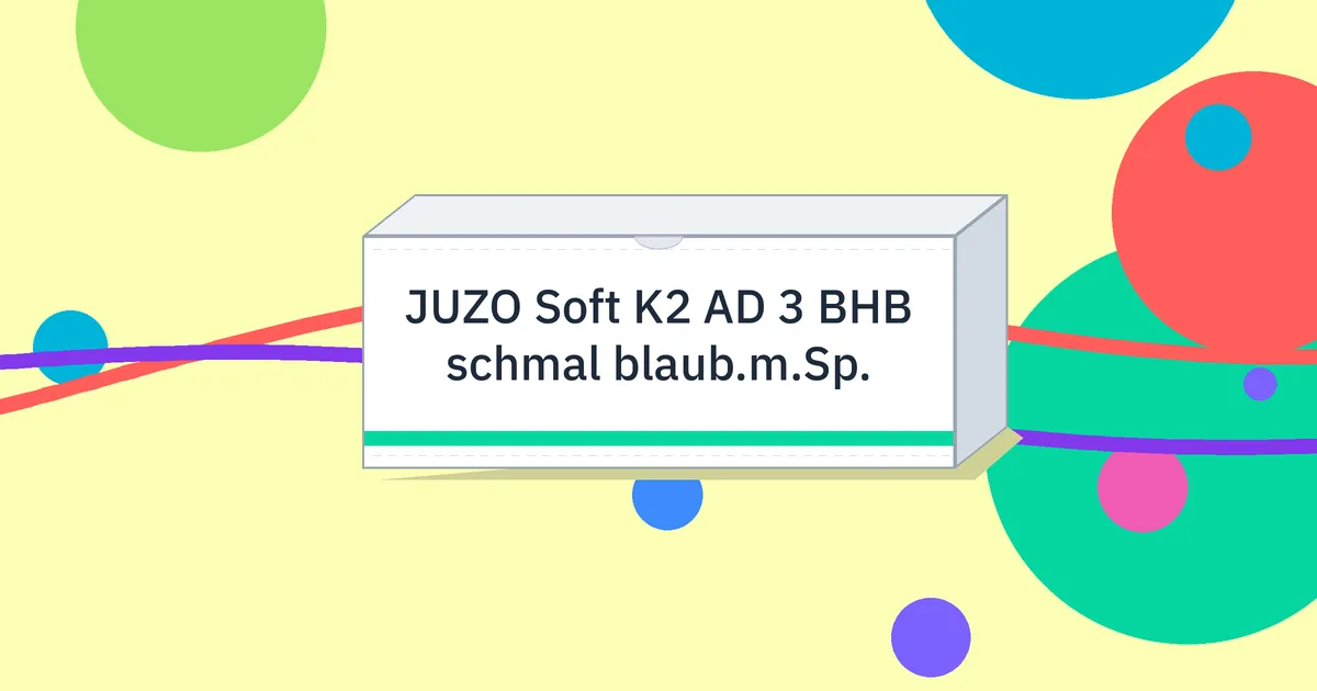 Symbolbild: Packung mit der Aufschrift JUZO Soft K2 AD 3 BHB schmal blaub.m.Sp. (PZN 15465199) – Verfügbarkeit und Bezug in Apotheken in Frankfurt am Main