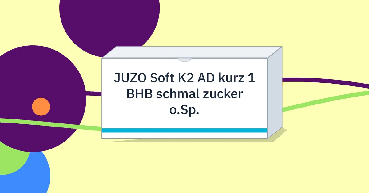 Symbolbild: Packung mit der Aufschrift JUZO Soft K2 AD kurz 1 BHB schmal zucker o.Sp. (PZN 15467436) – Verfügbarkeit und Bezug in Apotheken in Frankfurt am Main