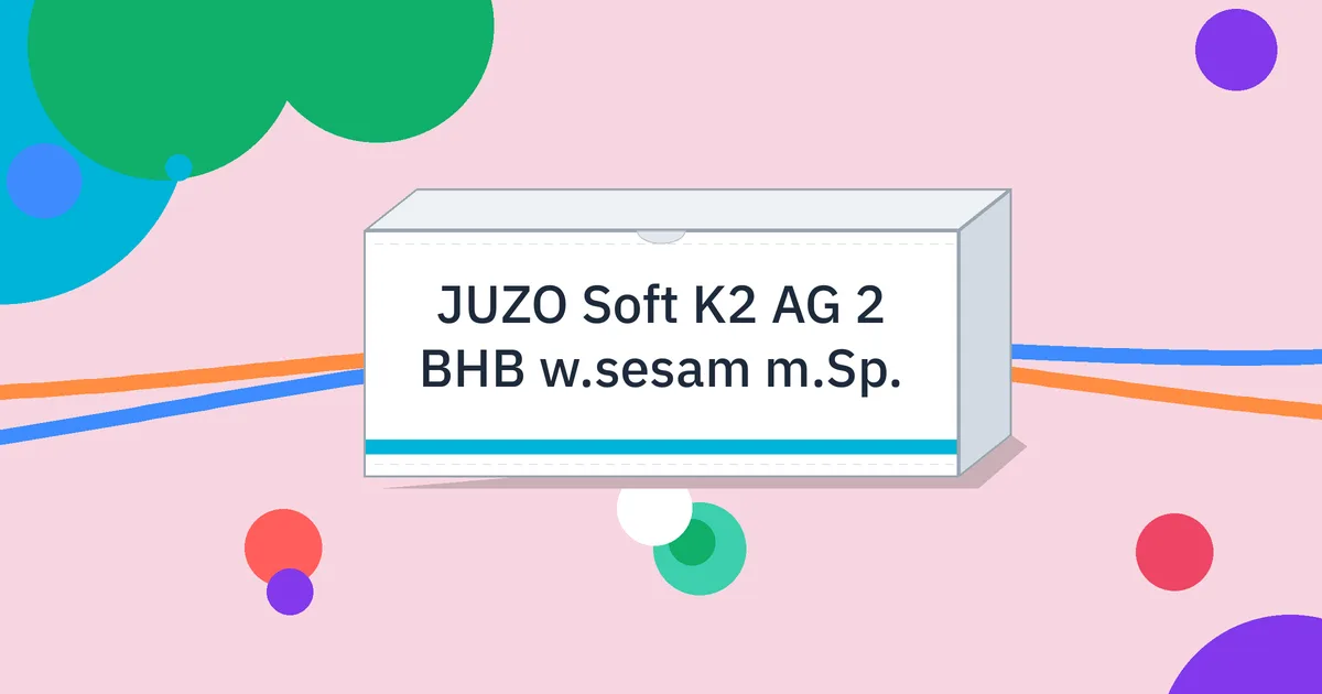 Symbolbild: Packung mit der Aufschrift JUZO Soft K2 AG 2 BHB w.sesam m.Sp. (PZN 14840695) – Verfügbarkeit und Bezug in Apotheken in Frankfurt am Main