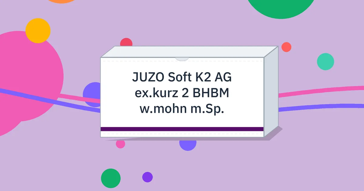 Symbolbild: Packung mit der Aufschrift JUZO Soft K2 AG ex.kurz 2 BHBM w.mohn m.Sp. (PZN 14868392) – Verfügbarkeit und Bezug in Apotheken in Frankfurt am Main