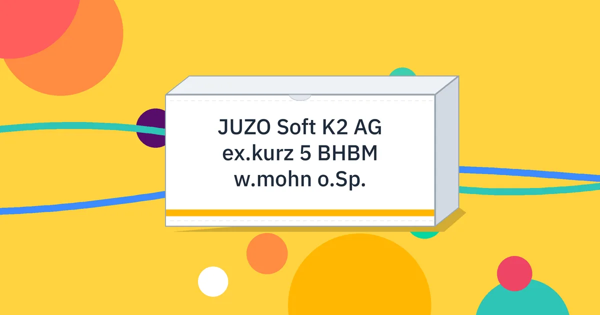 Symbolbild: Packung mit der Aufschrift JUZO Soft K2 AG ex.kurz 5 BHBM w.mohn o.Sp. (PZN 14870414) – Verfügbarkeit und Bezug in Apotheken in Frankfurt am Main