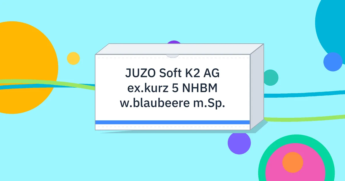 Symbolbild: Packung mit der Aufschrift JUZO Soft K2 AG ex.kurz 5 NHBM w.blaubeere m.Sp. (PZN 15022651) – Verfügbarkeit und Bezug in Apotheken in Frankfurt am Main