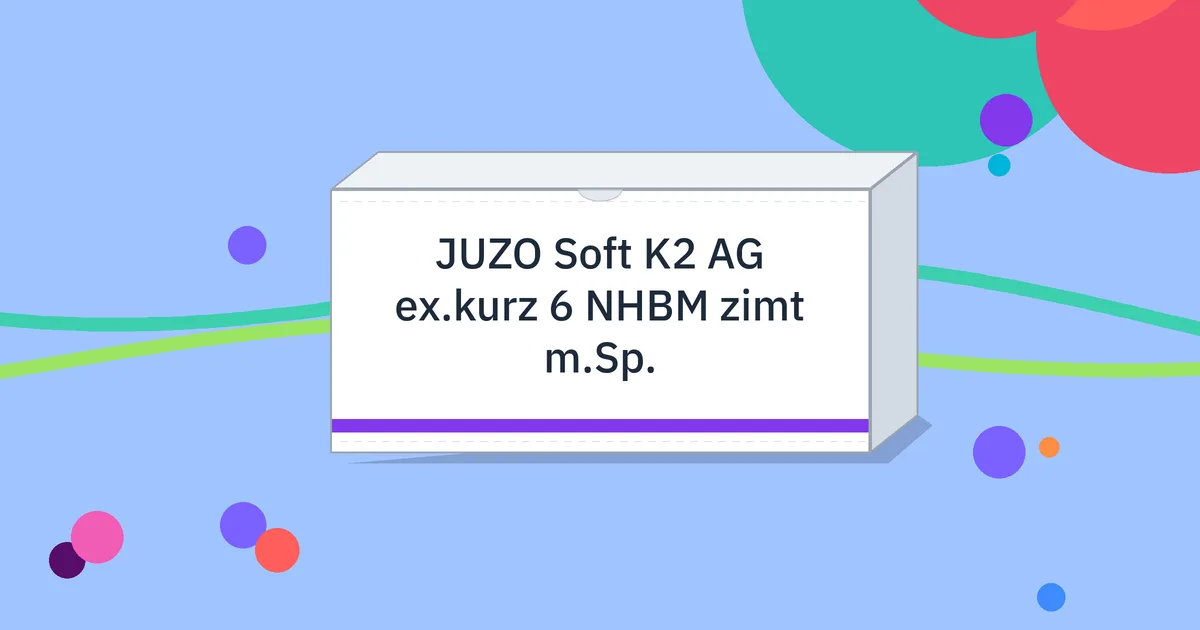 Symbolbild: Packung mit der Aufschrift JUZO Soft K2 AG ex.kurz 6 NHBM zimt m.Sp. (PZN 15023188) – Verfügbarkeit und Bezug in Apotheken in Frankfurt am Main