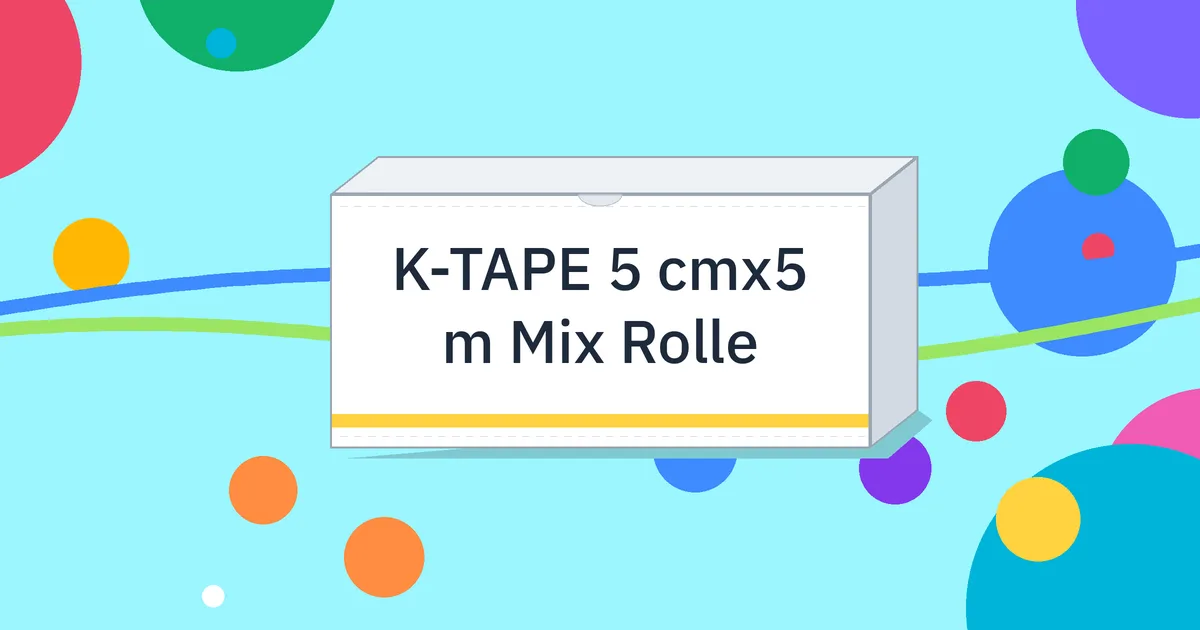 Symbolbild: Packung mit der Aufschrift K-TAPE 5 cmx5 m Mix Rolle (PZN 17455325) – Verfügbarkeit und Bezug in Apotheken in Frankfurt am Main