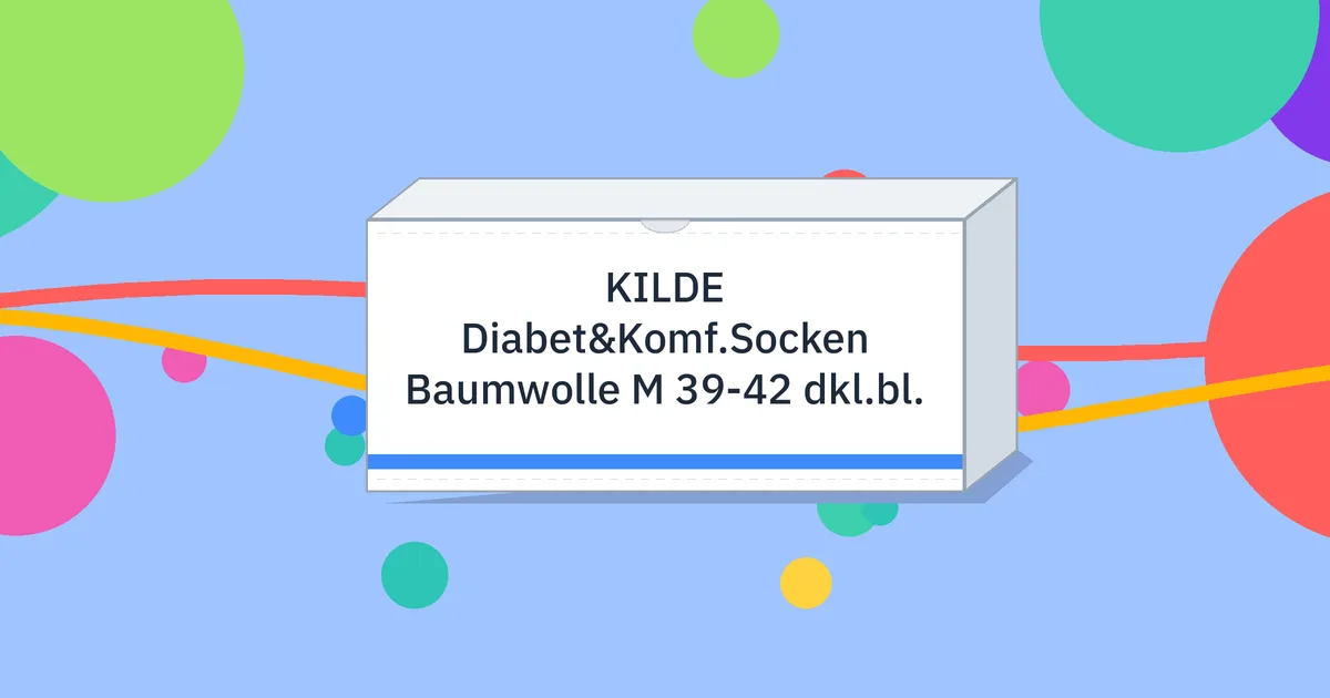 Symbolbild: Packung mit der Aufschrift KILDE Diabet&Komf.Socken Baumwolle M 39-42 dkl.bl. (PZN 20798098) – Verfügbarkeit und Bezug in Apotheken in Frankfurt am Main