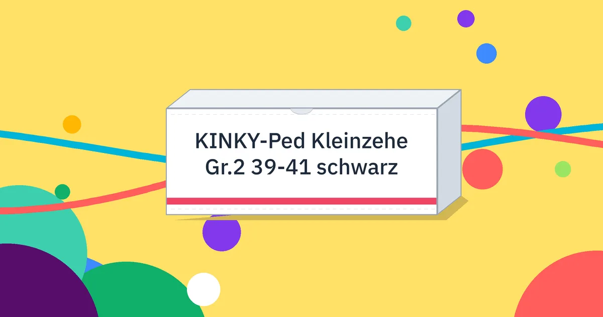 Symbolbild: Packung mit der Aufschrift KINKY-Ped Kleinzehe Gr.2 39-41 schwarz (PZN 11241327) – Verfügbarkeit und Bezug in Apotheken in Frankfurt am Main